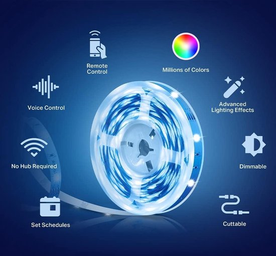 Led strips 5M WiFi LED-strip 16 miljoen kleuren dimbaar APP-bediening ...