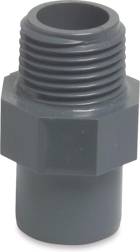 Mega Puntstuk PVC-U 3/4" x 3/4" imperial lijmspie x buitendraad 10bar grijs | bol.com