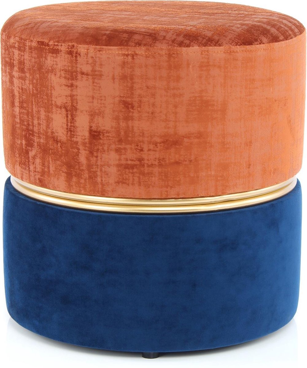 Design Hocker Poef Fluweel Cleopatra Terra / Blauw 40CM Default | bol.com
