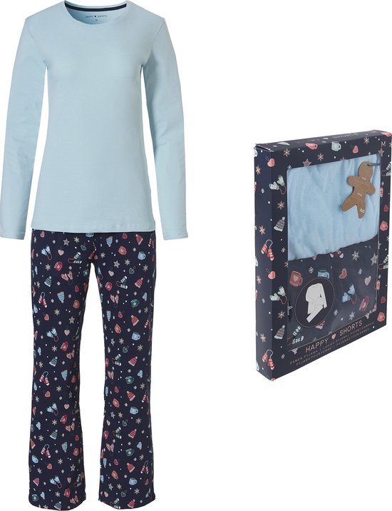 Happy Shorts Dames Kerst Pyjama Set Shirt Lichtblauw + Broek Winter ...