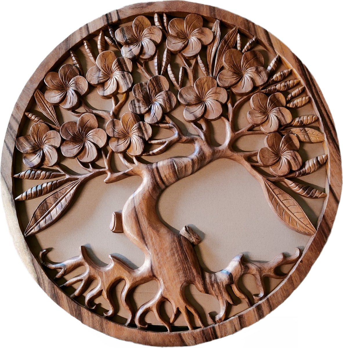 Wandpaneel Hout Rond Levensboom Met Bloem En Blad 80cm - Wanddecoratie ...