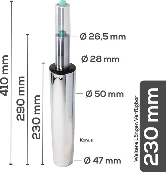 OfficeWorld Range gasveer voor bureaustoel - lengte 290 tot 410 mm (230 ...