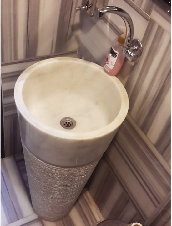 Staande Marmeren Wasbak - 42x42x90cm - Wit | bol