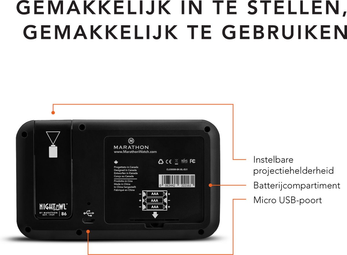 Marathon- Las Vegas- Wekker met projectie van het uur- Digitaal ...