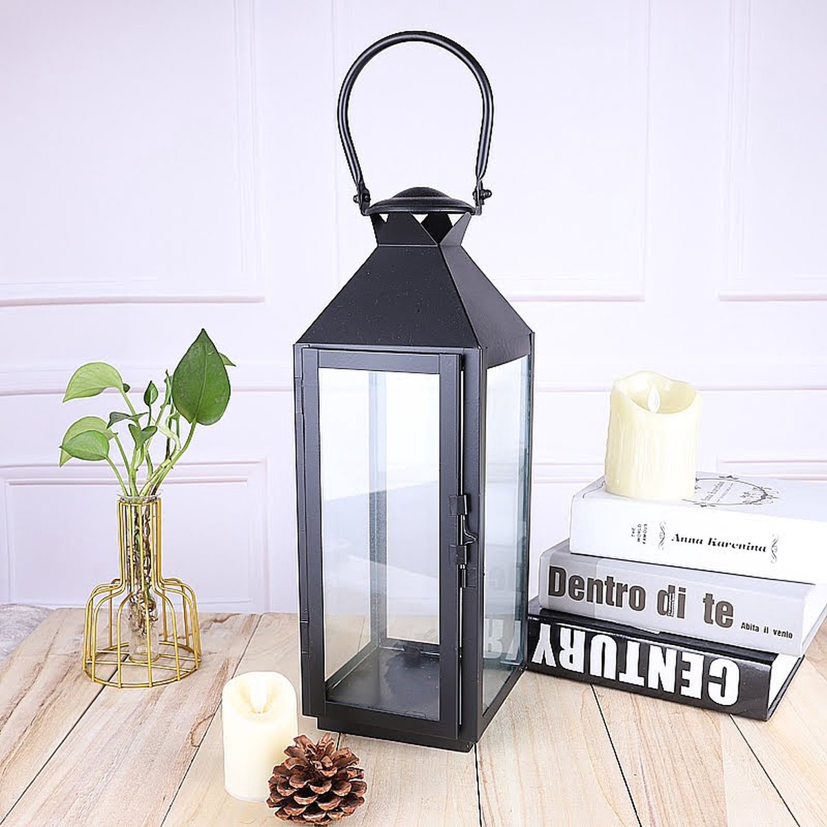 Lantaarn binnen - Windlicht zwart - Tuinlantaarn - Metaal - 15 x 40 cm ...