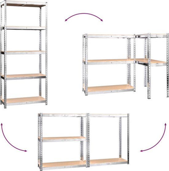 vidaXL Opbergrekken 5-laags 5 st staal en bewerkt hout zilverkleurig ...