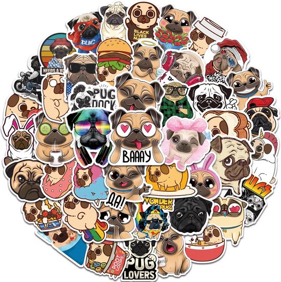 Mopshond Stickers 50 Stuks | Honden Stickers | Grappige Stickers | Pug Stickers |... | bol.com