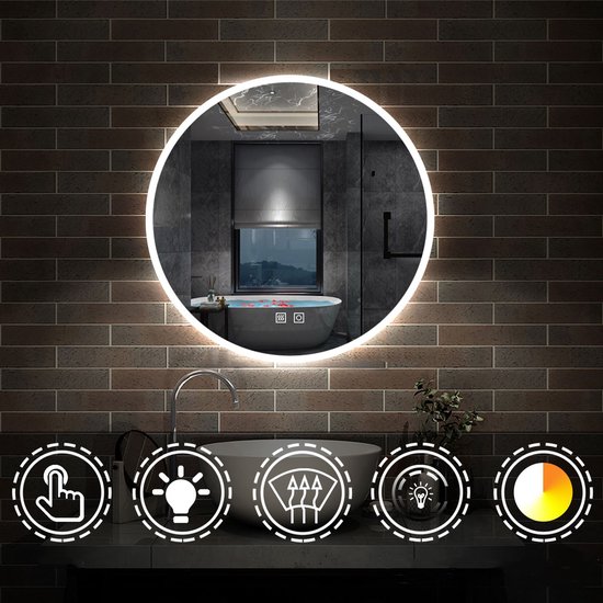 Miroir LED ROND 70cm 3 couleurs de lumière blanc chaud/neutre/froid ...