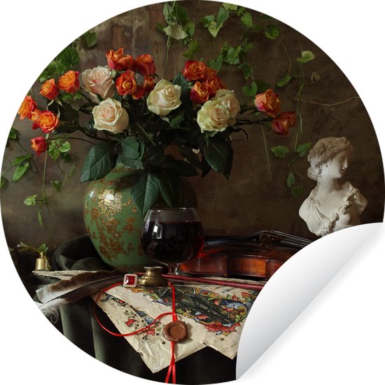 WallCircle - Muurstickers - Behangcirkel - Stilleven - Rozen - Viool - 30x30 cm -... | bol