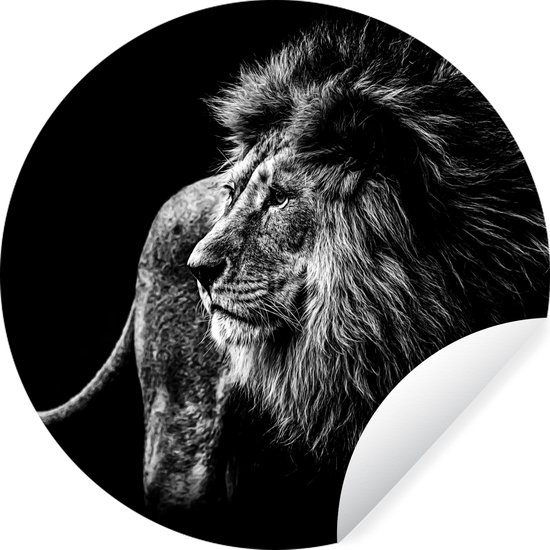 WallCircle - Behangcirkel - Wilde dieren - Leeuw - Zwart - Wit - Zelfklevend behang -... | bol