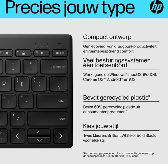HP 350 Compact Draadloos Toetsenbord - Qwerty - Bluetooth - ISO - HP350 ...