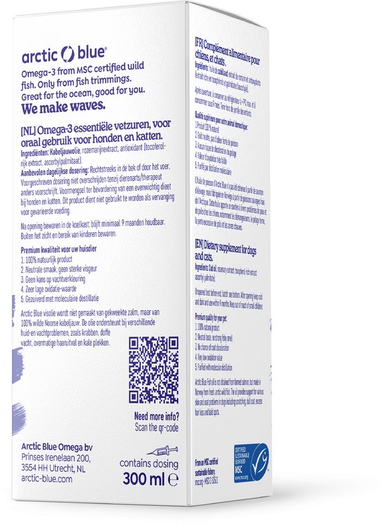 Arctic Blue - Pure Arctische Omega-3 Visolie 300 ml fles - Dier - MSC ...