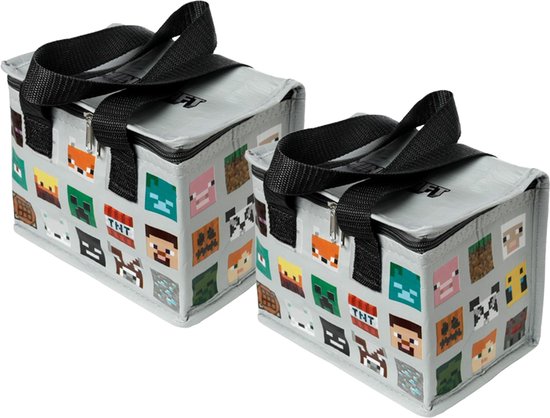 Kleine lunch/sixpack koeltas - 2x - Minecraft print - 21 x 15 cm - 4,4 ...