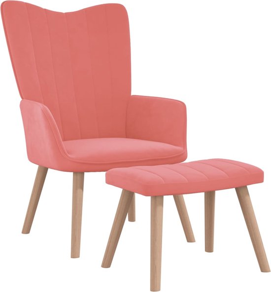 Prolenta Premium - Relaxstoel met voetenbank fluweel roze- Fauteuil ...