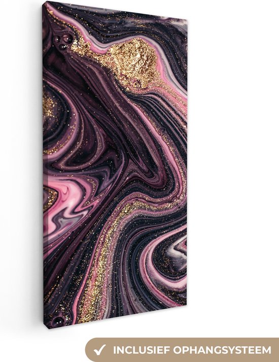 Toile Peinture Aspect Marbre - Rose - Violet - Goud - Luxe - Marbre ...