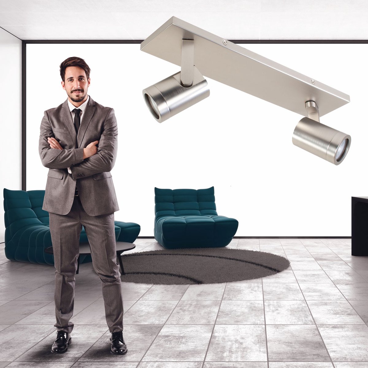 Witte balk spot Halospot | 2 lichts | staal | metaal | 40 x 9,5 cm ...