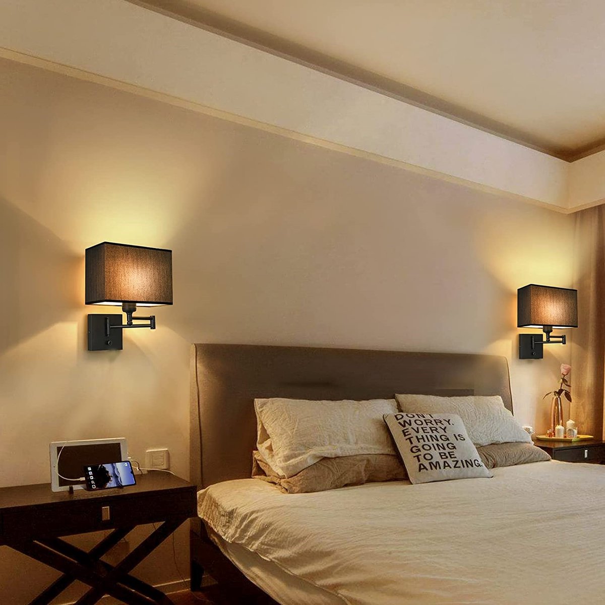 SensaHome - Stoffen Wandlamp Square met Verstelbare Arm - Moderne ...