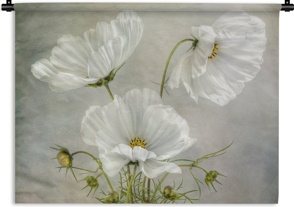 Wandkleed - Wanddoek - Bloemen - Stilleven - Klaproos - Wit - Botanisch ...