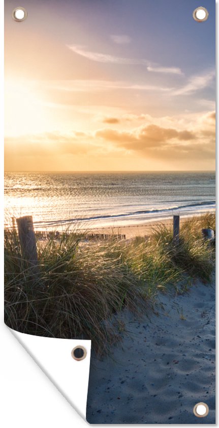 Schuttingposter Zonsondergang - Strand - Duin - Gras - Bank - 100x200 ...