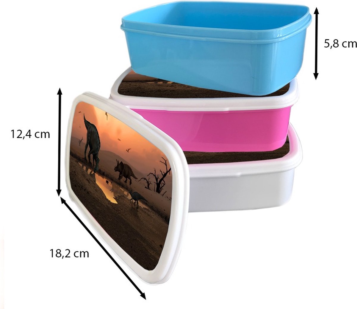 Broodtrommel Wit - Lunchbox - Brooddoos - Dinosaurus - Wilde dieren ...