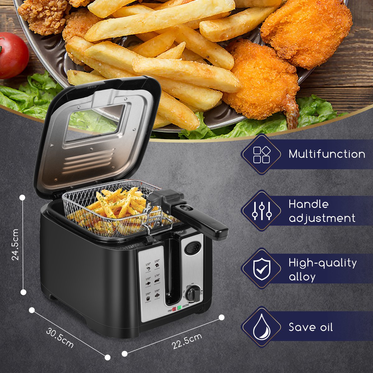 Aigostar Olivia 30ZST - Frituurpan - 1650W 2.5L - Zwart | bol.com