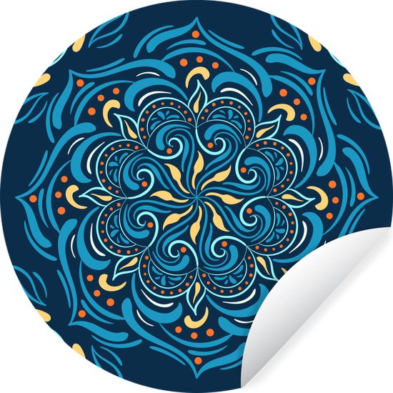 WallCircle - Muurstickers - Behangcirkel - Mandala - Blauw - Geel - Patronen - 50x50... | bol