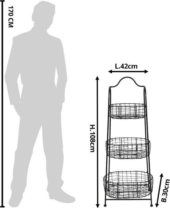 Mandenrek 42x30x108 cm Zwart Ijzer Rechthoek Keukenrek Rek | bol