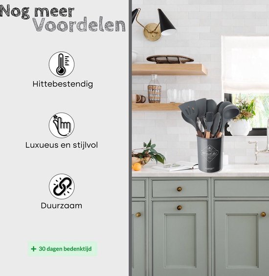 Keukengerei Set - Keukengerei houder - Keukengerei set met Houder - 12 ...