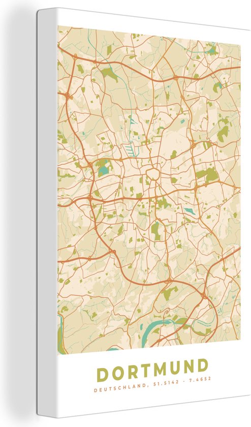 Canvas Schilderij Plattegrond - Dortmund - Stadskaart - Vintage - Kaart ...
