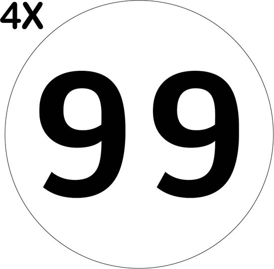Containerstickers Huisnummer "99" - 25x25cm - Wit met Zwarte Cirkel ...
