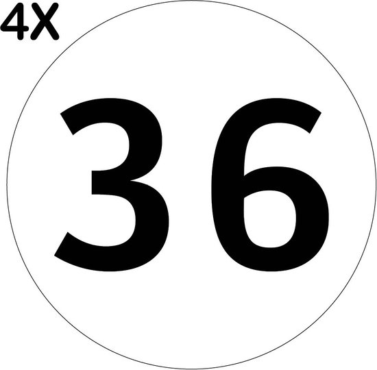 Containerstickers Huisnummer "36" - 25x25cm - Wit met Zwarte Cirkel ...