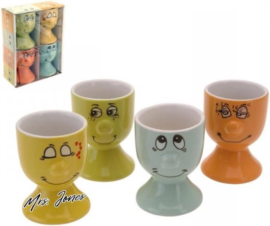 Mrs. Jones 4-delige set eierdopjes funny face porselein - keukenaccessoires ontbijt... | bol