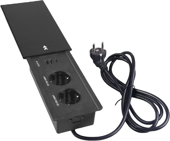 4-in-1 tafelstopcontact met 2 USB A en 1 Type-C - aluminium tafelblad ...