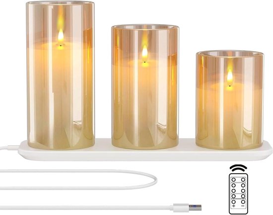 Led-vlamloze kaarsen met laadstation en afstandsbediening - set van 3 ...