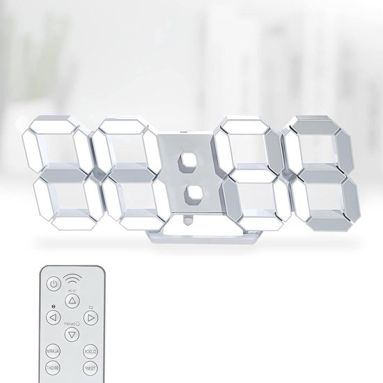 Digitale Klok 3D LED Wandklok - Groot Display - Tafelklok - Wit Licht | bol