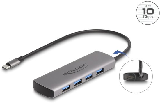 Delock USB 10 Gbps 4 Port USB Type-A Hub with USB Type-C™ connector and ...