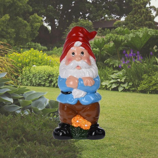 Tuinkabouter beeld Paulus met rode muts en bloemen 20 cm -... | bol