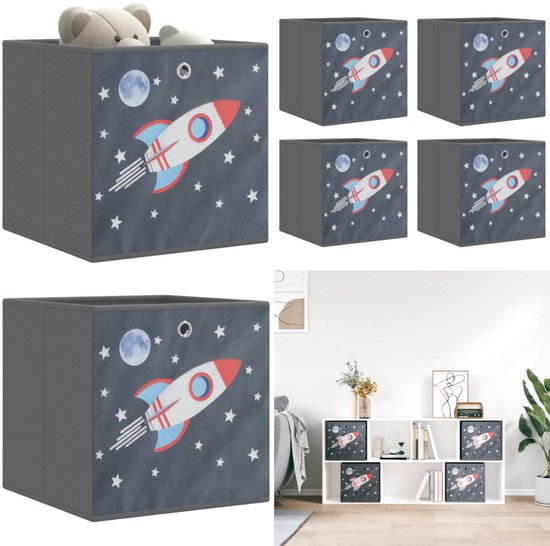 vidaXL Opbergboxen 4 st inklapbaar 32x32x32 cm ongeweven stof grijs ...