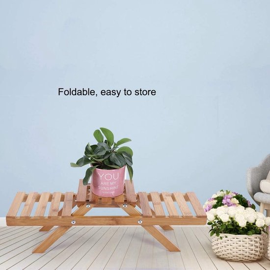 Foldable Wood Plant Rack - 2 Levels Collapsible Flower Pot Stand Garden ...