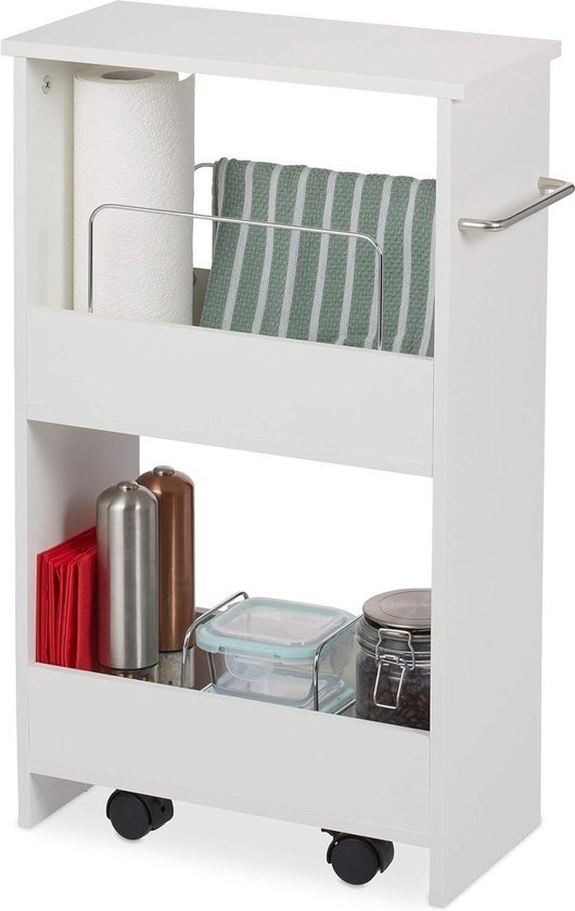 2-etages keukentrolley op wieltjes - smal badkamerrek - wit - 67x20x43 ...