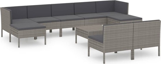 vidaXL Loungeset 10-delig - Grijs - Inclusief Kussens | bol