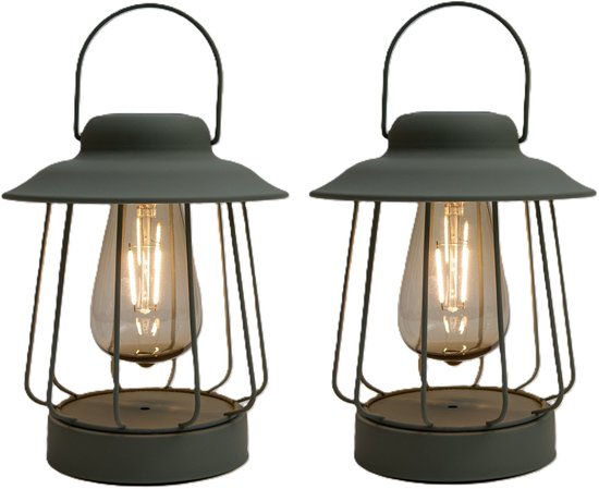 Anna Collection Tuin lantaarn tafellamp - 2x - Solar - groen - D16 x ...