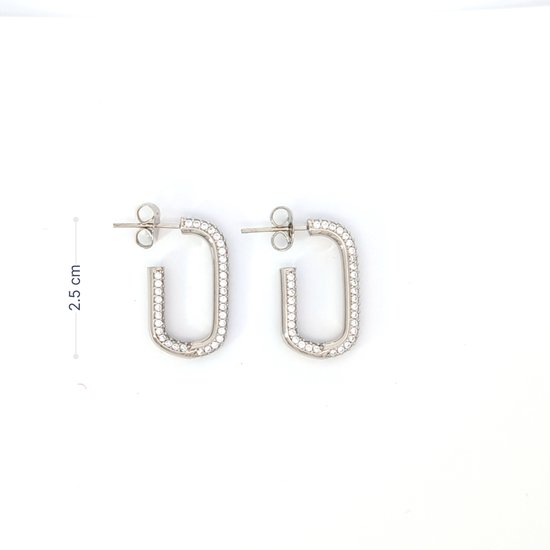 Zilveren rechthoekige open oorringen afgezet met strass - oorbellen dames zilverkleurig | bol