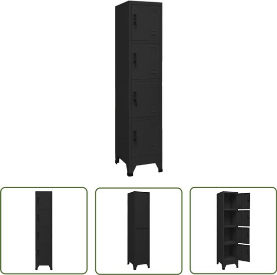 vidaXL Lockerkast Zwart Staal 38x45x180 cm Lockerkast - Opbergkast ...