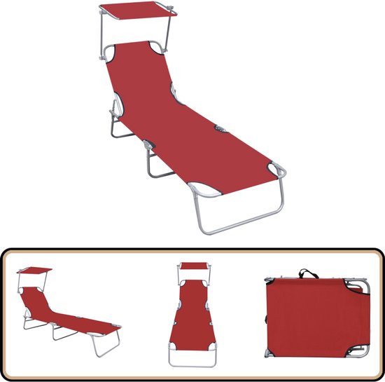 vidaXL Ligbed met luifel - Inklapbaar - Aluminium - Rood Ligbed ...