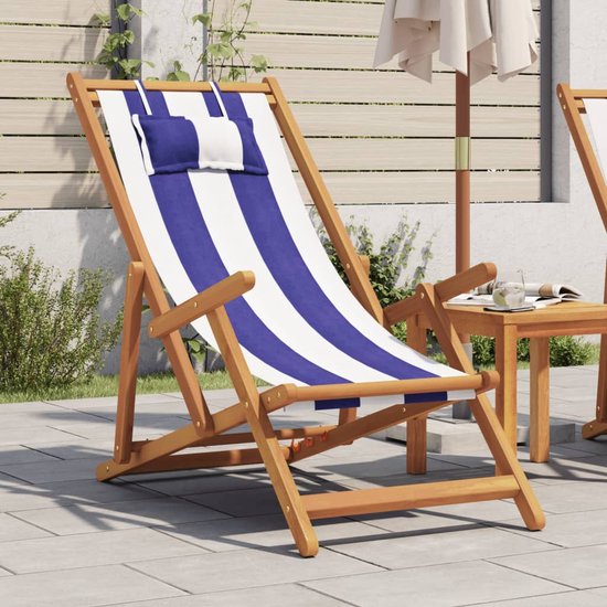 vidaXL Strandstoel inklapbaar blauw-wit design | bol