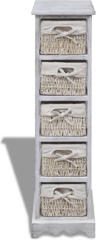 vidaXL Houten Opbergrek met 5 Weefmanden - Wit Opslagkast - Houten Kast ...