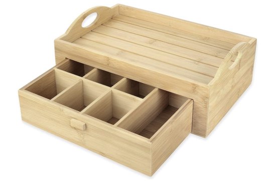 Bamboe Theedoos Dienblad met Lade ca. 30x20x11cm Theedoos Theedoos Bed ...
