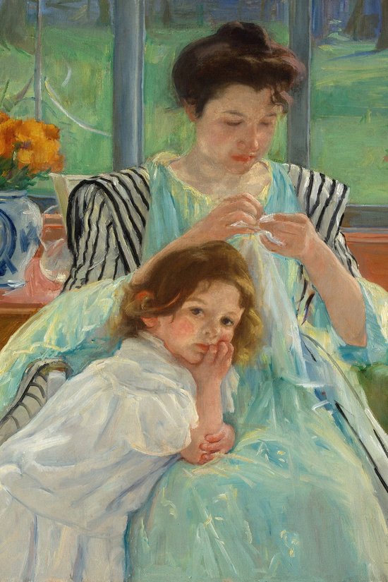 Mary Cassatt - Young Mother Sewing - Jonge moeder aan het naaien (1900 ...