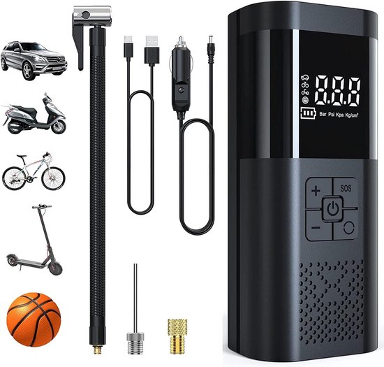 Draagbare elektrische luchtcompressor en fietspomp - 150 psi met LCD-display en... | bol